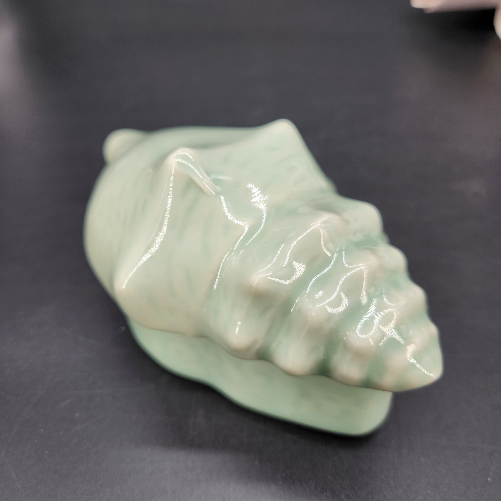 Pale Celadon Sea Green Conch Shell Shaped Ceramic Trinket Jewelry Box ...