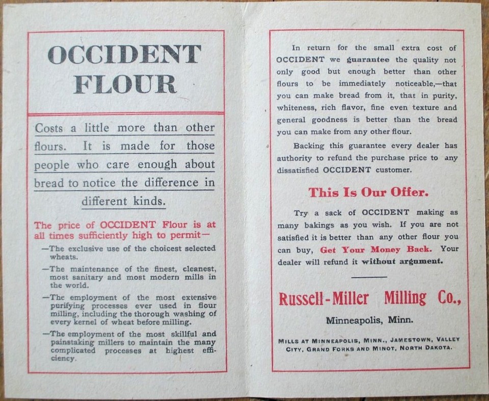 Occident Flour 1910 Trade Card / Advertising Booklet- Russell Miller ...