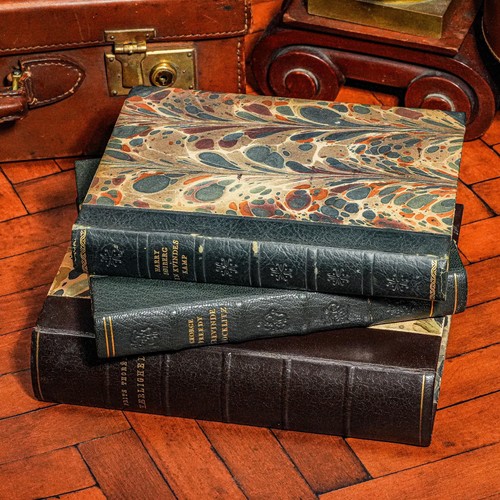 Collection Antique European Books Leather Spines Marbleized Paper ...