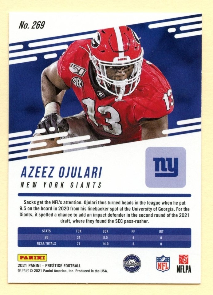 2021 Panini Prestige Football Azeez Ojulari Rookie card #269 Giants | eBay