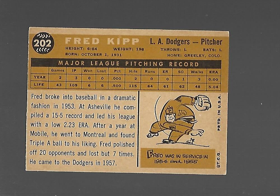 1960 Fred Kipp, Topps | eBay