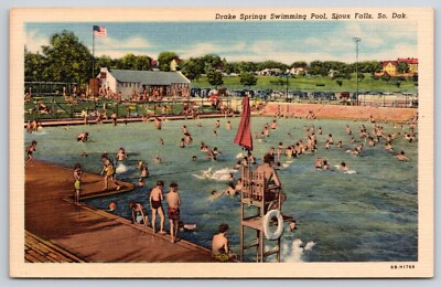 Drake Swimming Pool Sioux Falls SD Postcard UNP Linen | eBay