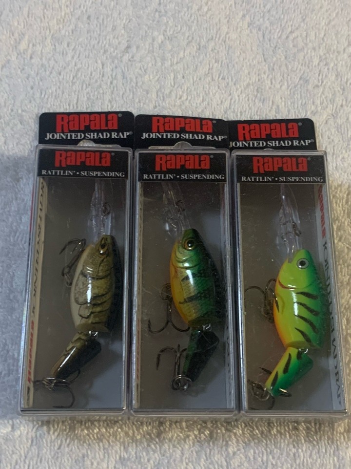 (LOT OF 3) RAPALA JOINTED SHAD RAP JSR-5. 1/4oz. MULTIPLE COLORS NIP ...
