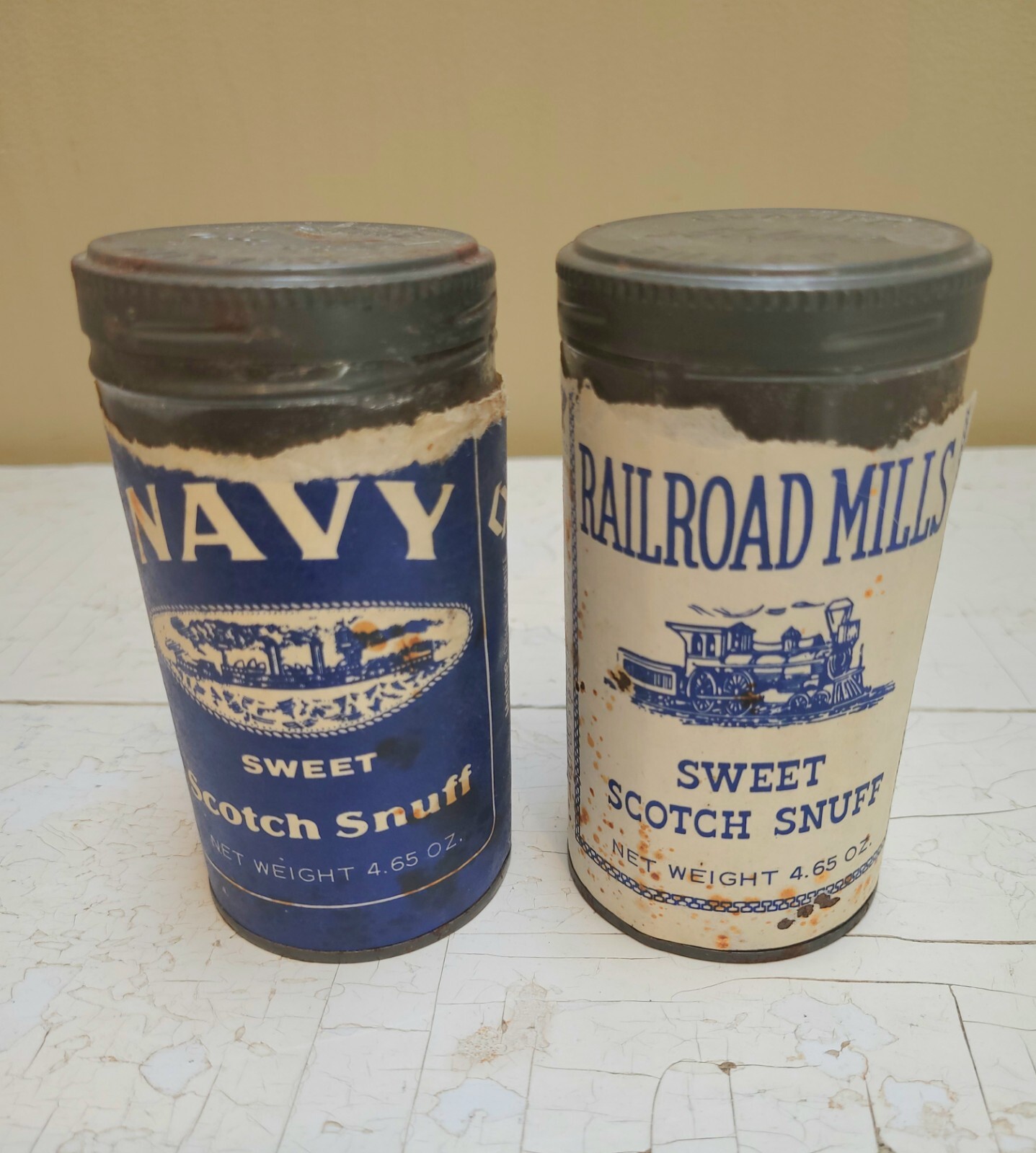 Navy and Railroad Mills Sweet Scotch Snuff Tins 4.65 oz. Size, Helme ...