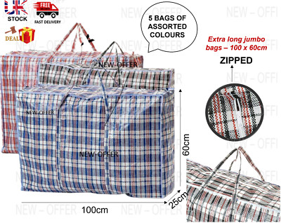 5 XXL Jumbo 100X60CM Laundry Zipped Reusable Strong Large Shopping ...