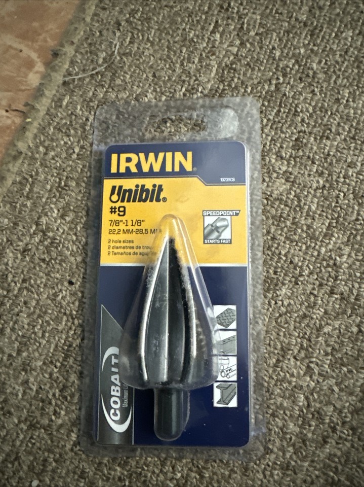 Irwin 10239CB #9 Unibit Step Drill Bit, 7/8" - 1-1/8" Speed Point ...