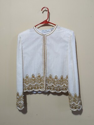 Vintage Scala Jacket Sequined Beaded 100% Silk Evening Cream Gold ...