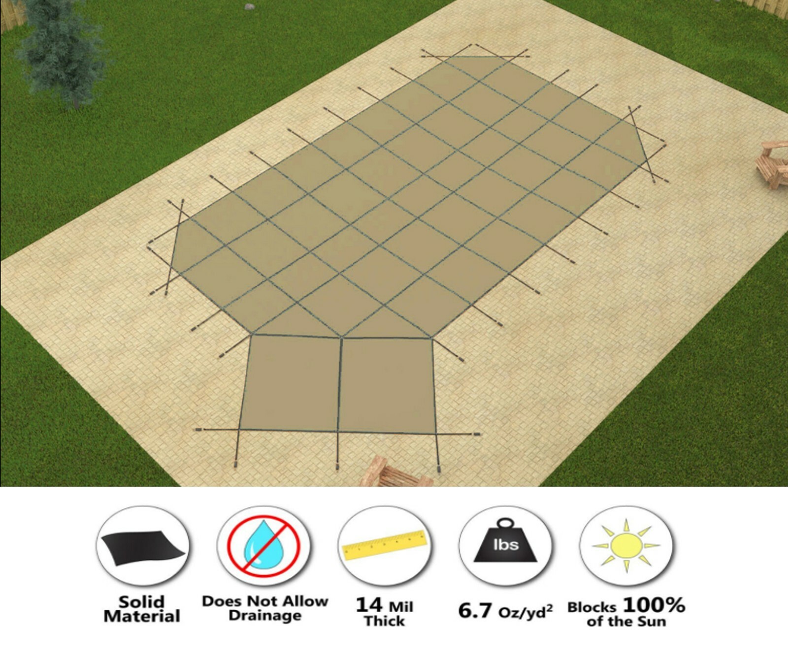 GLI Grecian HyperLite Solid Swimming Pool Safety Cover w/ Left Step w ...