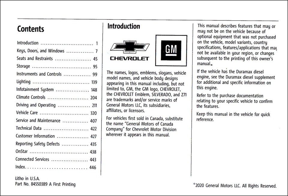 2021 Chevy Silverado 1500 Owners Manual Chevrolet Pickup Truck Owner ...