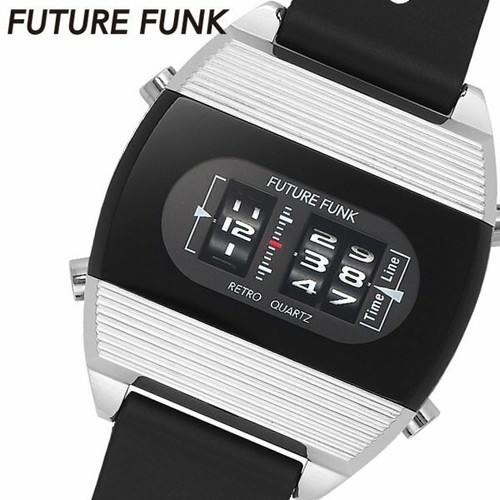 FUTURE FUNK Roller Type Watch Silver Stainless Steel Black Rubber ...
