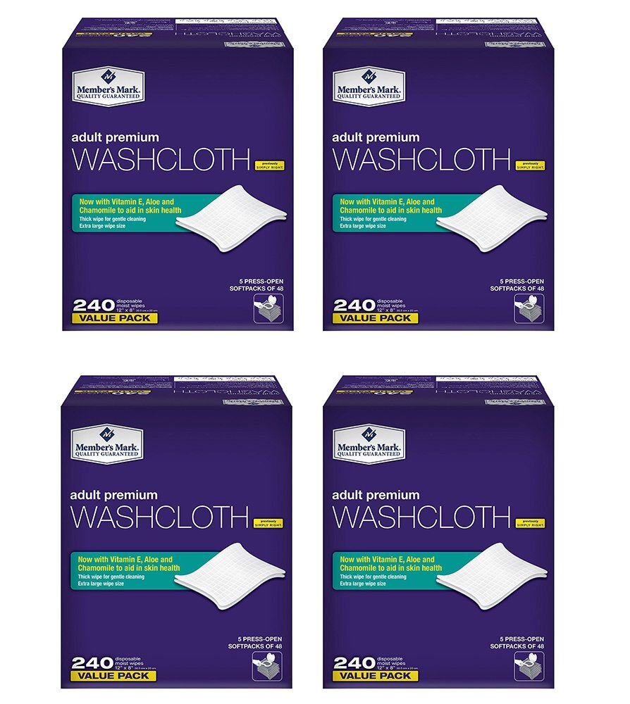 Members Mark Adult WfQSd Washcloth Disposable Moist Wipes 12" x 8", 240 ...