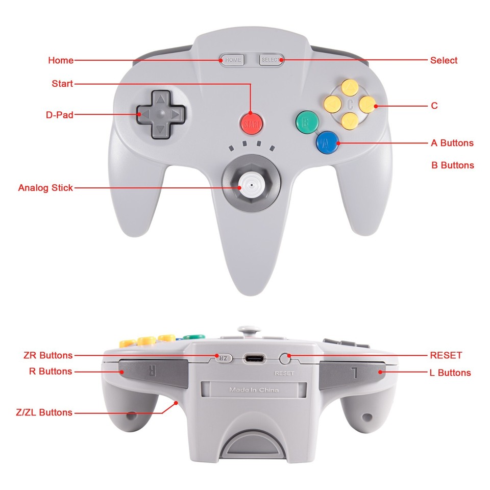 Wireless N64 Controller Remote Gamepad with Rumble Pak for Nintendo N64 ...