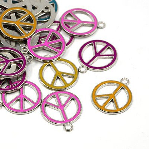 10pcs Alloy Enamel Pendants Lead Free Peace Sign Mini Charms Crafting ...