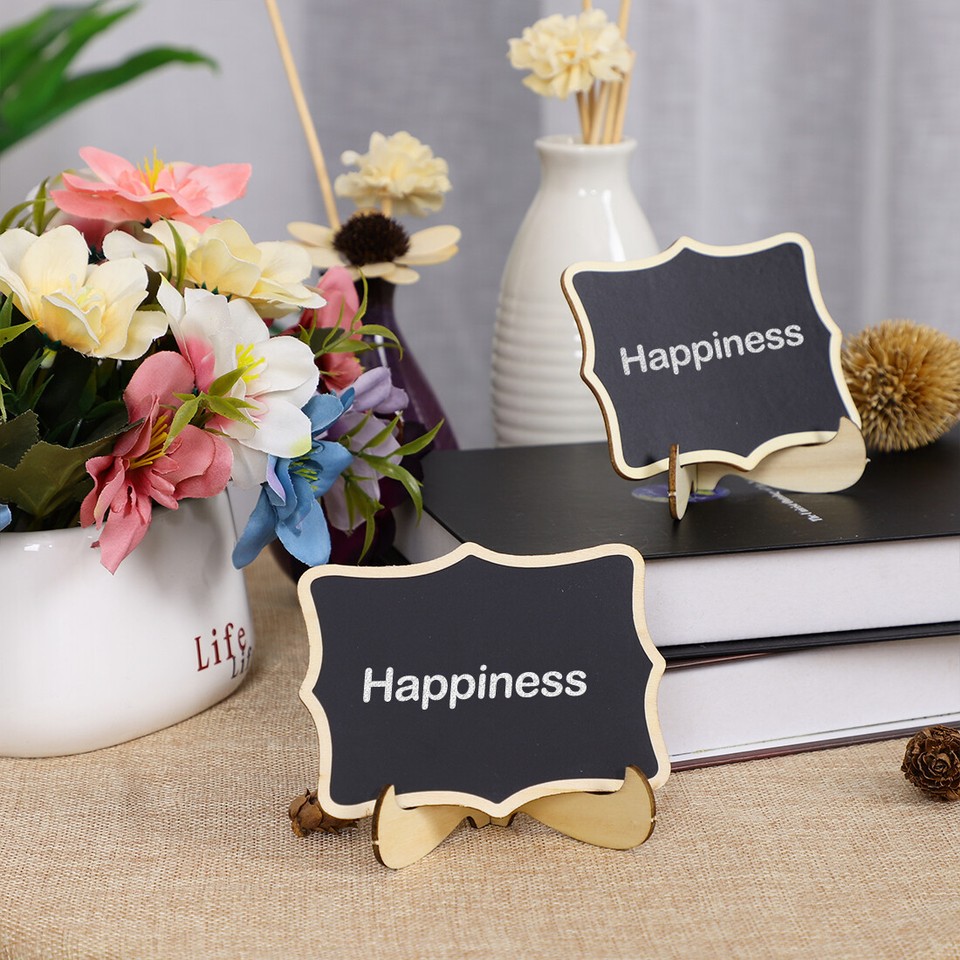 8pcs Wood Mini Chalkboard Signs Tags with Base Stands for Message Board ...