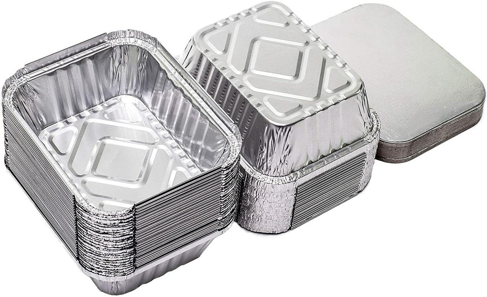 Vezee 1 lb Oblong Pan with Board Lid -Disposable Small Aluminum ...
