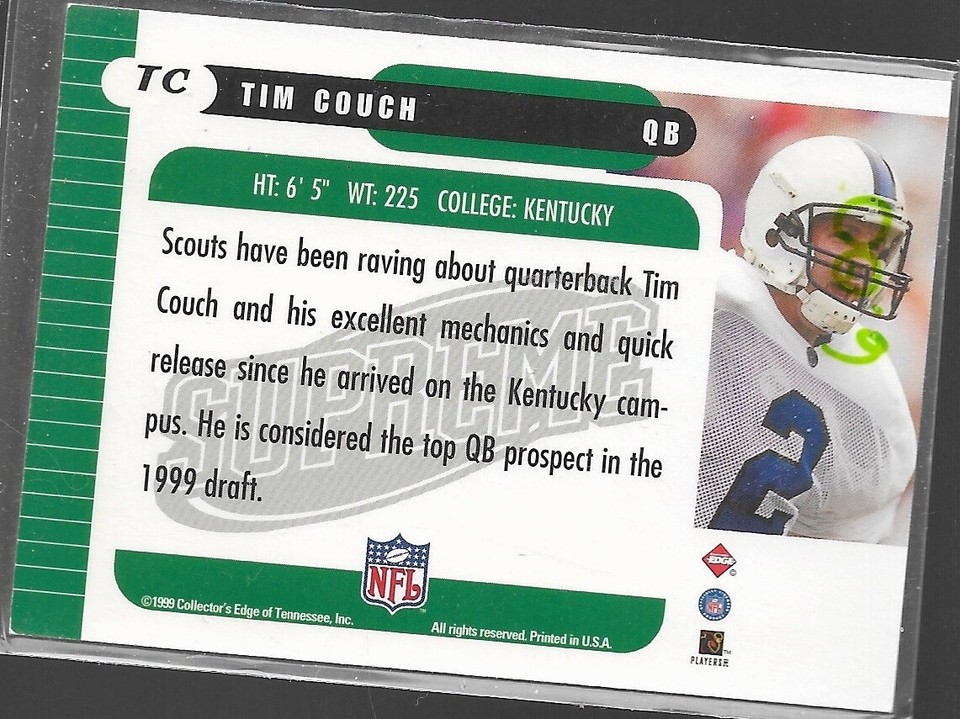 1999 Collectors Edge Supreme Tim Couch TC Rookie Draft Pick Football ...