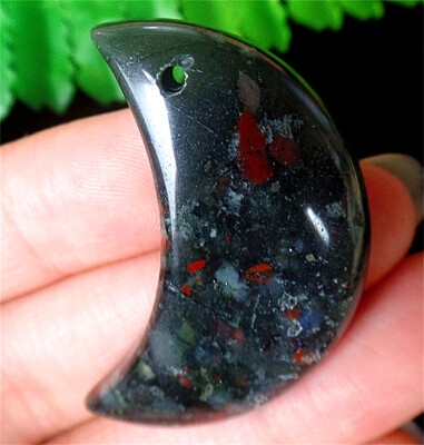 40x19x8mm Natural Red and Gray Africa Bloodstone Reiki Moon Pendant ...