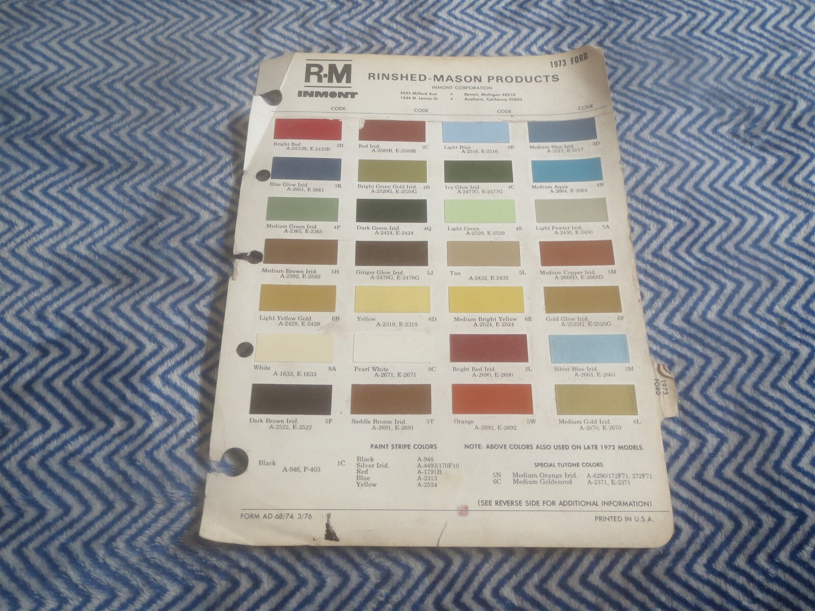 Ford Maverick Color Chart
