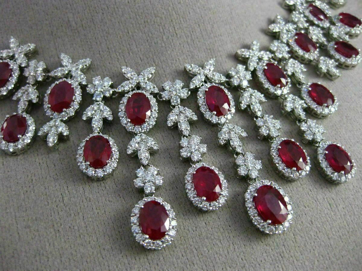 ESTATE EXTRA LARGE CERTIFIED 43.78CT DIAMOND & RUBY 18KT WHITE GOLD ...