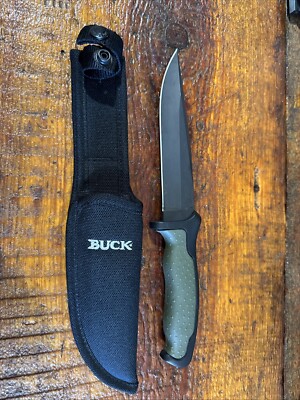 Vintage Buck NightHawk 650 Black Blade, Cordura Sheath - Green Handle ...