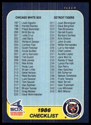 1986 Fleer #656 Checklist: White Sox / Tigers / Expos / Orioles | eBay