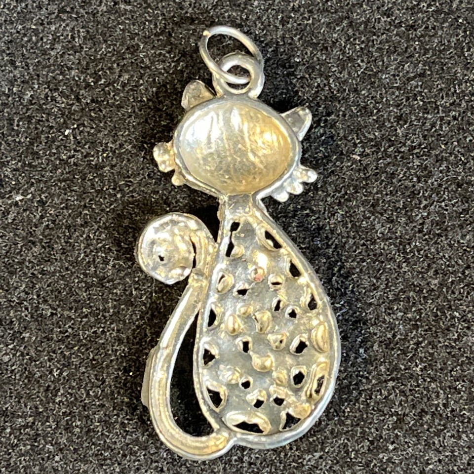 Rhinestone Cat Pendant Silver Tone Fashion Jewelry Playful Kitty ...
