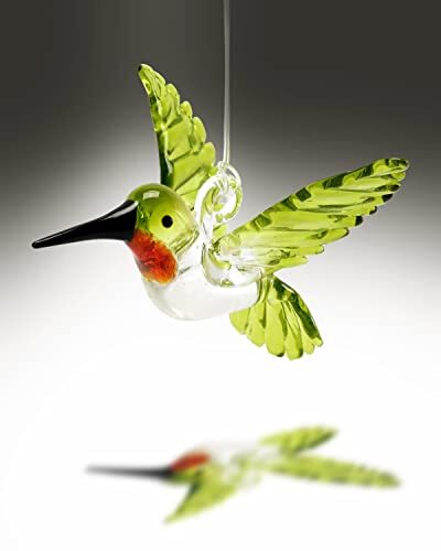 Hummingbird Ornament Glass Green Figurine Crystal Hanging Bird Art ...