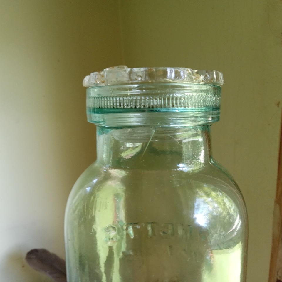 BENNETT'S NO 1 OVER GHOSTED EMBOSSING QUART FRUIT JAR WITH ORIGINAL ...