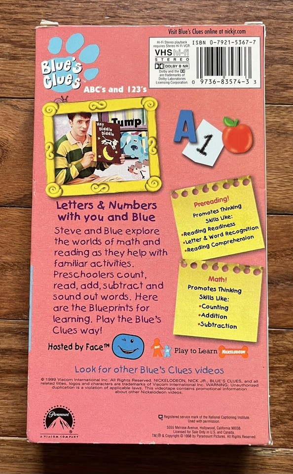 Vintage BLUE'S CLUES ABC's and 123's VHS Video Tape 1999 Nick Jr ...