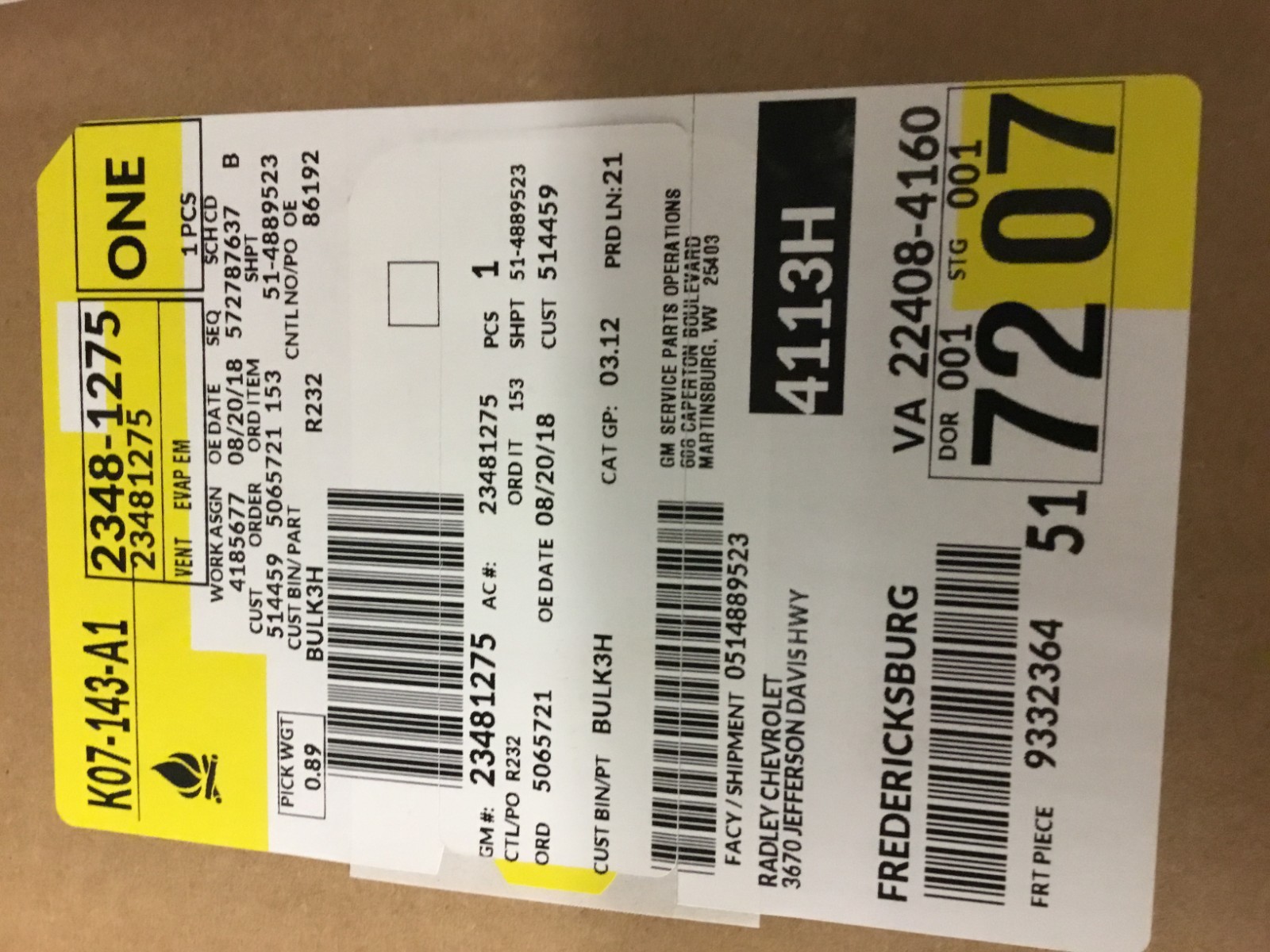 OEM NEW GM 07-13 TAHOE YUKON EVAP CANISTER SOLENOID VENT 23481275 ...