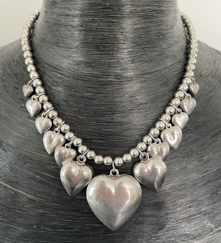 Sterling Silver Graduated Multi Heart Necklace 17.5” Long | eBay