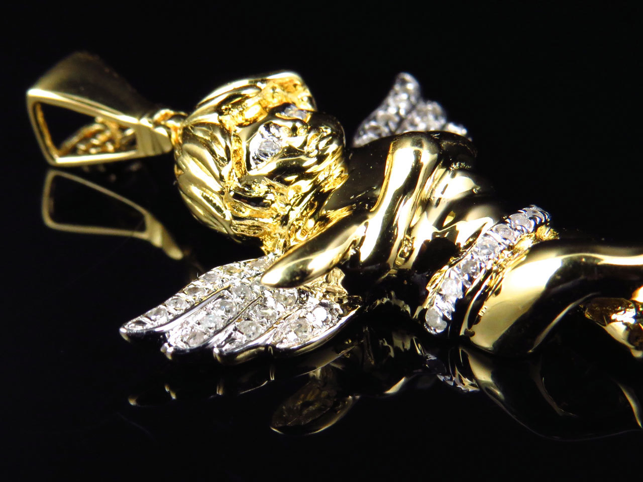 10k Yellow Gold Genuine Diamond Consoling Angel 1.5" Pendant Charm 1/3 ...