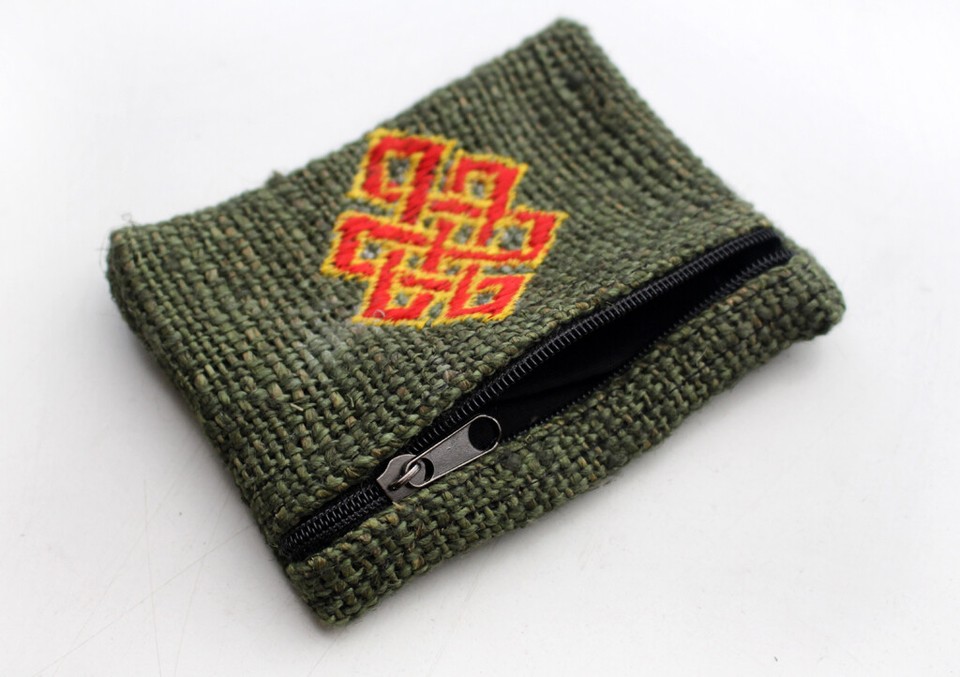 Endless Knot Embroidery Hemp Coin Purse | eBay