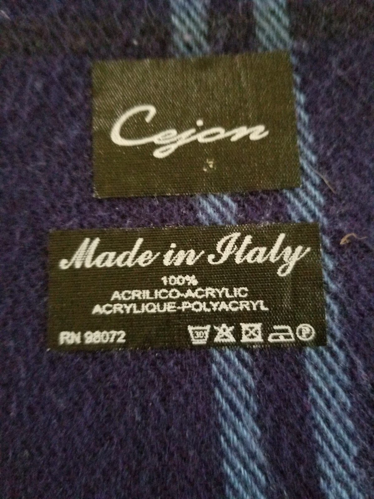 Cejon Scarf Italy Colorful Blues White Plaid With Fringe Soft NWOT 11 x ...