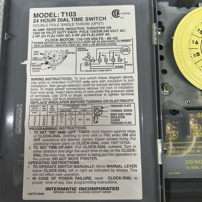 Intermatic 120V DPST 24 Hour Mechanical Time Switch (T103) 78275000049 ...