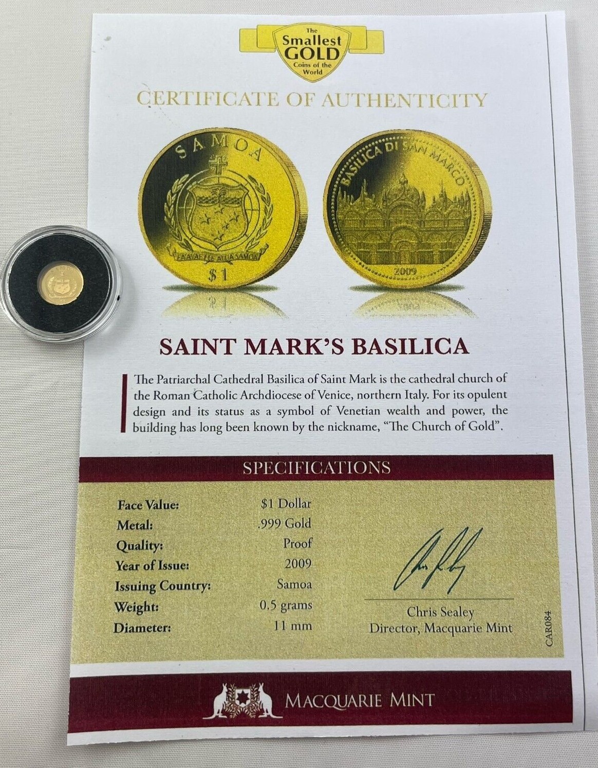 2009 Saint Mark's Basilica - Macquarie Mint -The Smallest .999 Gold ...