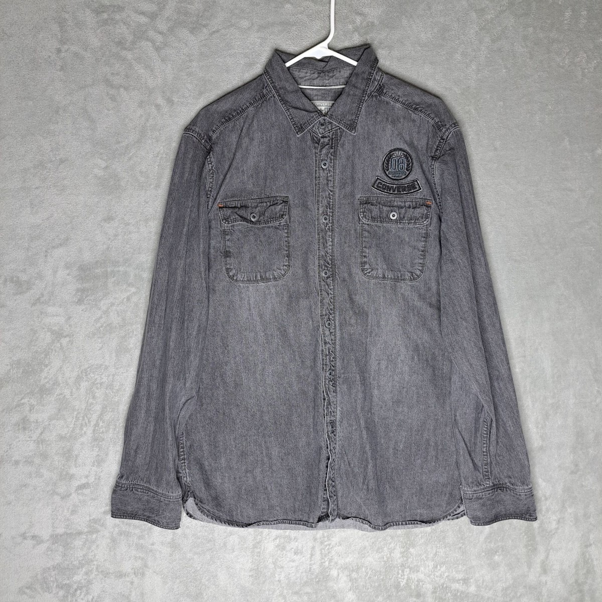 Converse All Star Mens Denim Shirt XXL Long Sleeve Button Down Gray Casual Top eBay