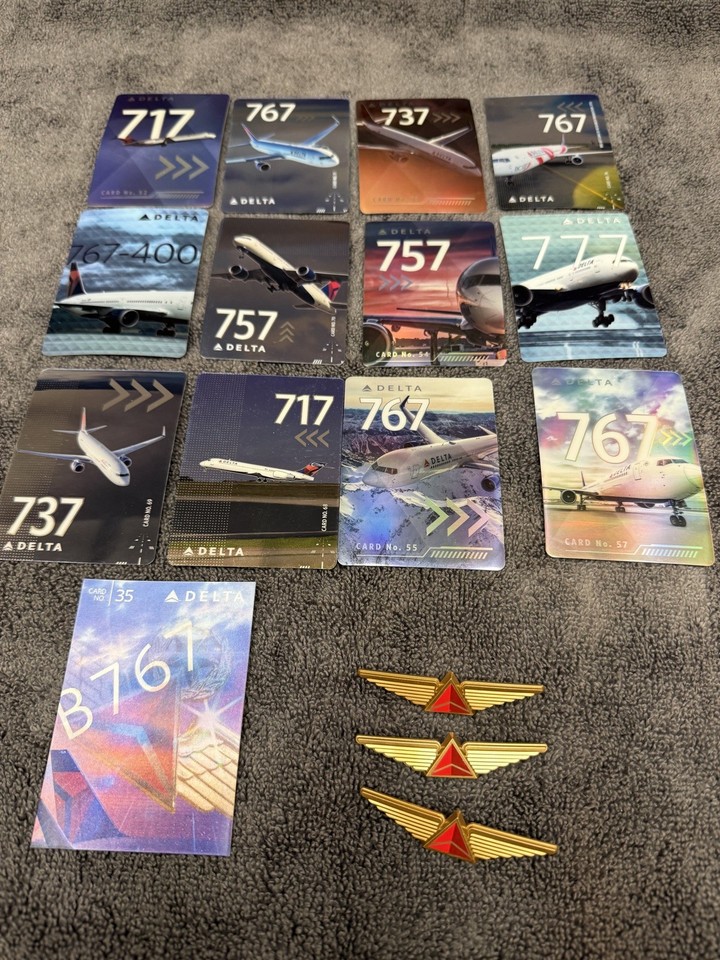 Delta Airline-Pilot Trading Cards-Set Of 13 aircraft. + 3 wings | eBay