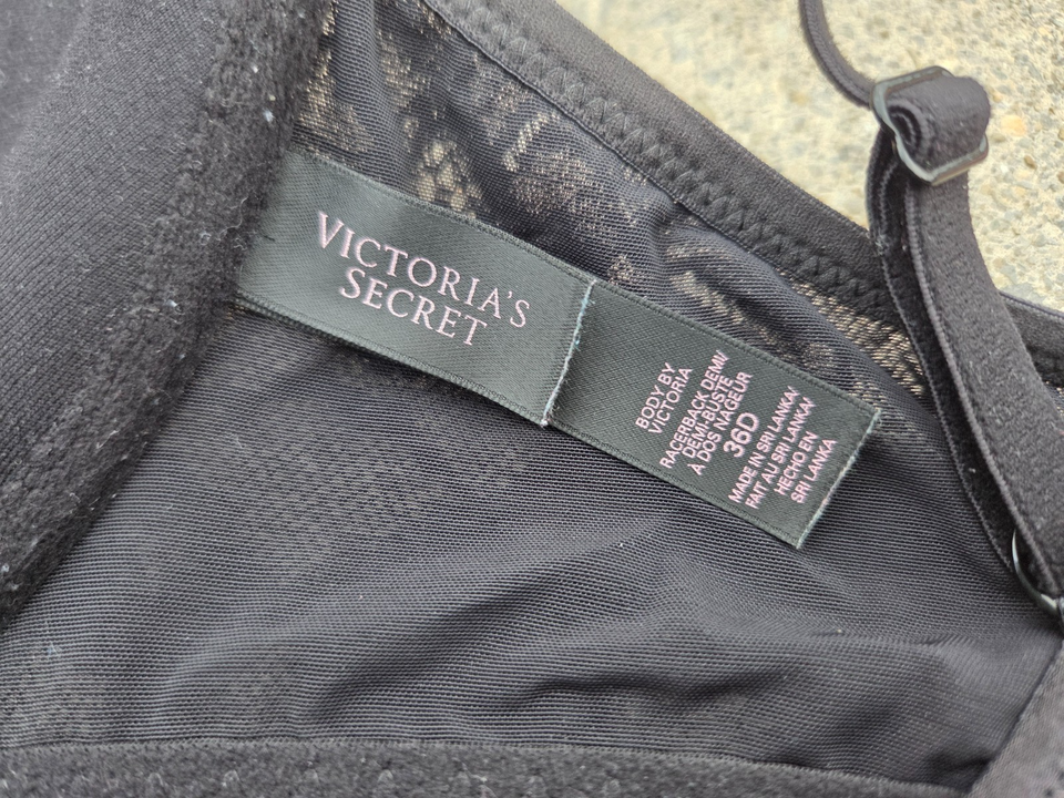 Victoria's Secret Bra 36D Body By Victoria Push-Up Black Lace Racerback ...