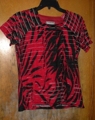 Tanjay Red & Black Layers of Ruffles Top Size Small with Short Sleeves ...