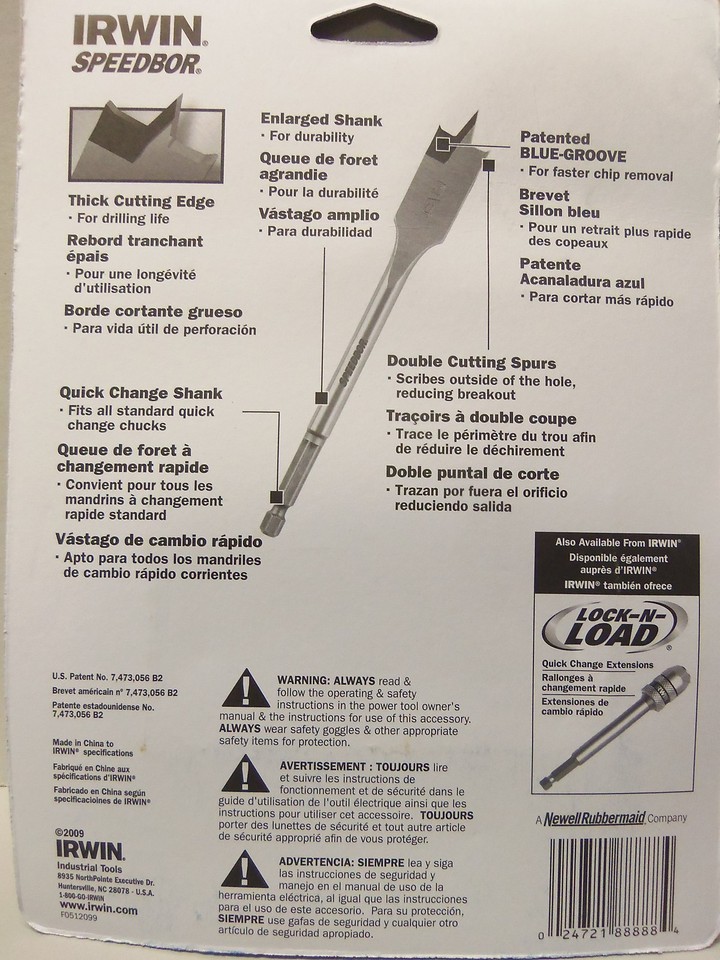 Irwin Speedbor 6pc Set 3/8in to 1in Spade Drill Bit Assortment with ...