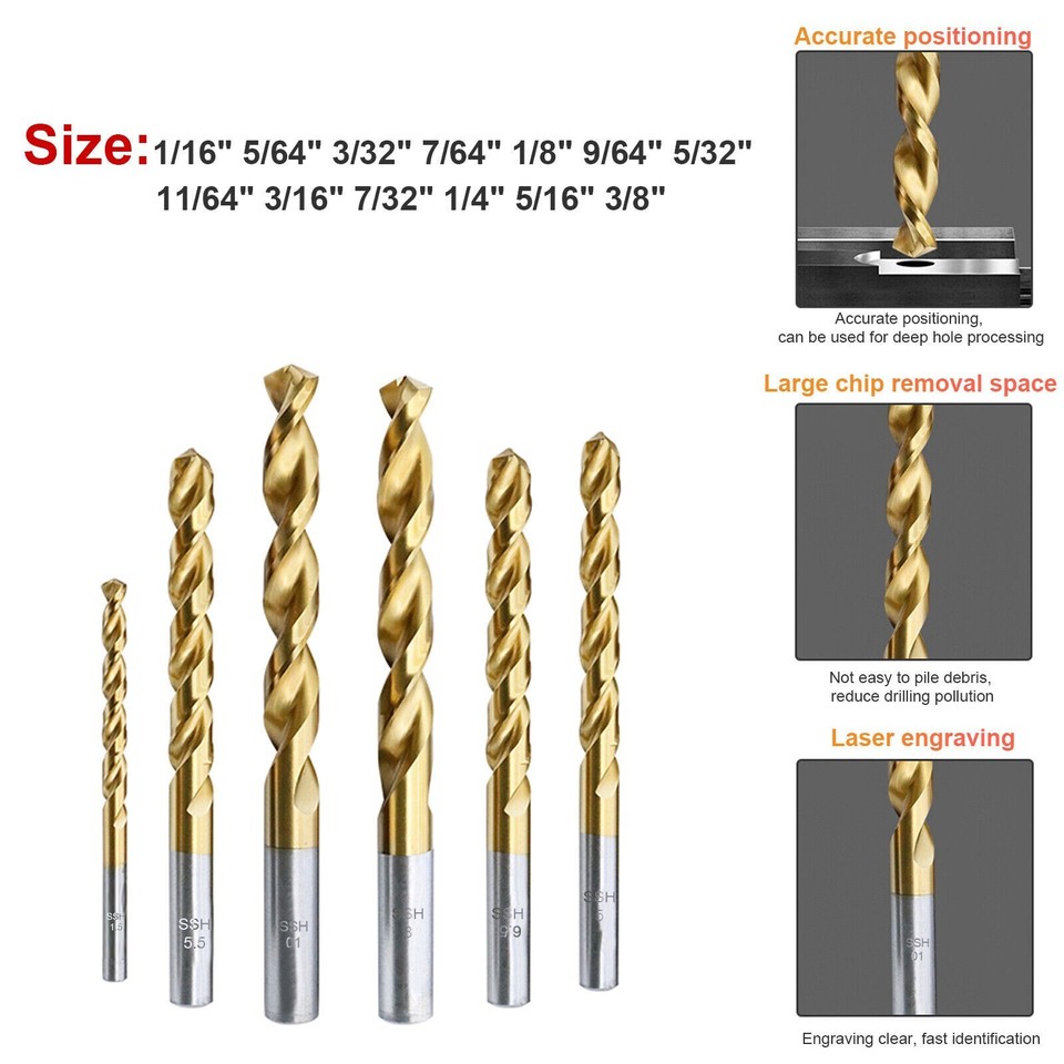 100PCS Drill Bit Set 1/16"-3/8" HSS Titanium Multi Drill Bits Twist ...
