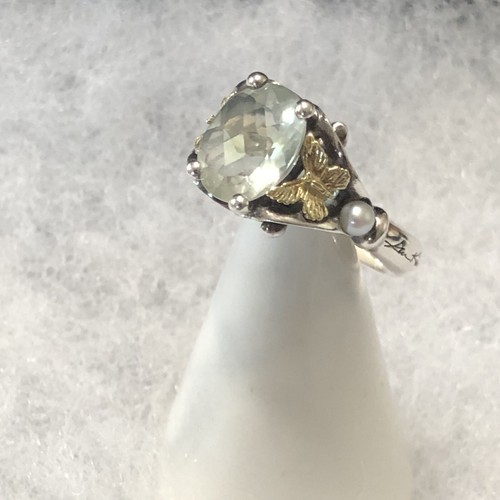 ANN KING Sterling Silver 18k Gold Light Green Pearl Butterfly Ring Size ...