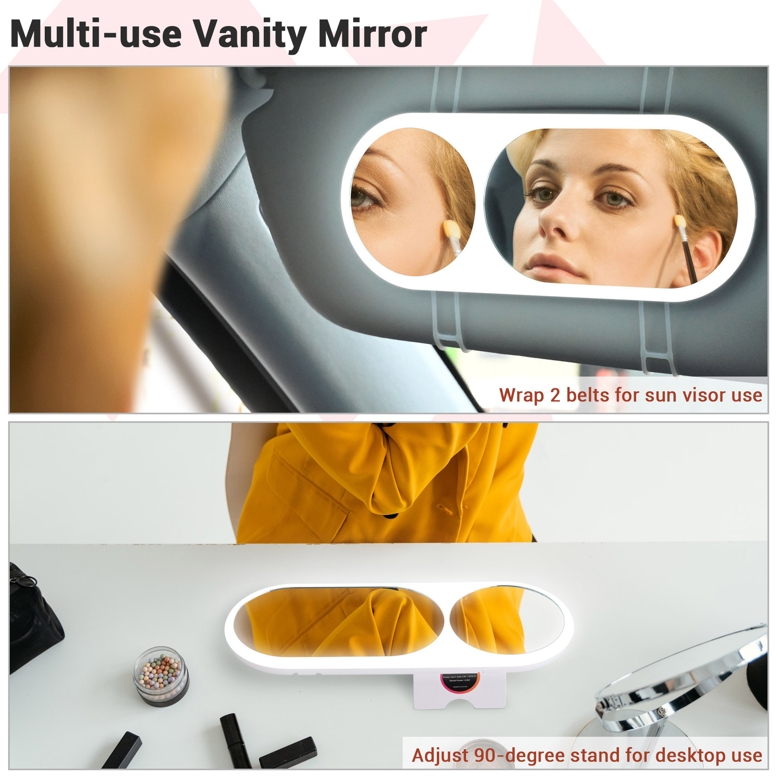 Byootique Sun Visor Makeup Desk Mirror LED Light 3X Magnification for ...
