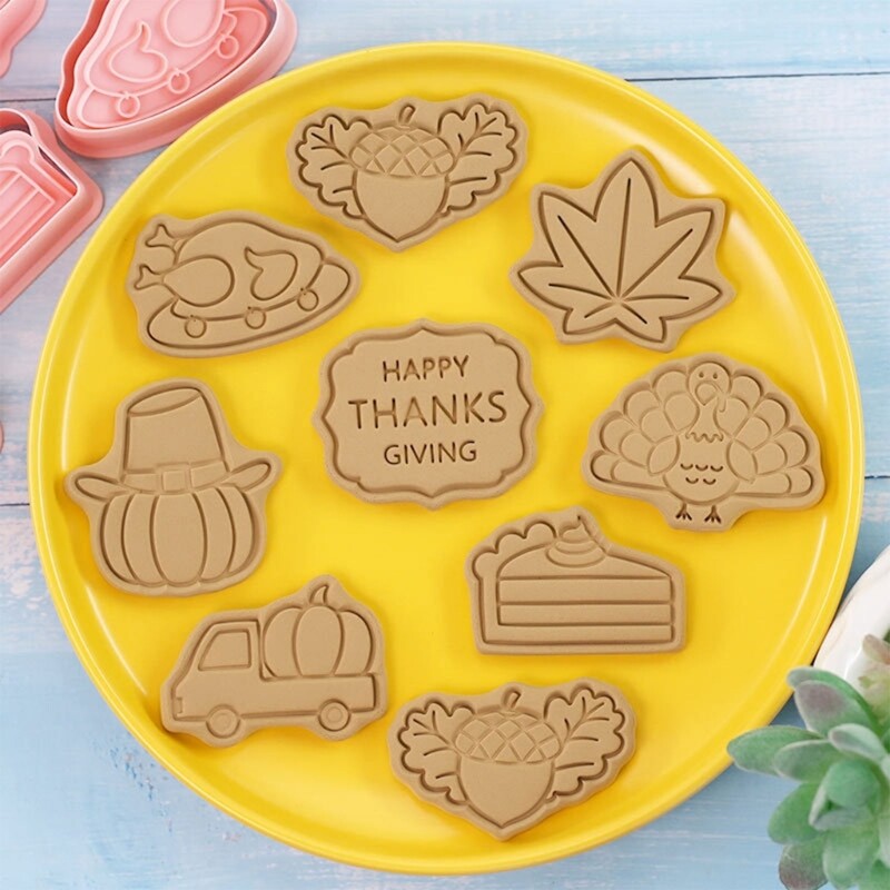 8Pcs/set Thanksgiving Cookie Molds Pumpkin Turkey Pressable Biscuits ...