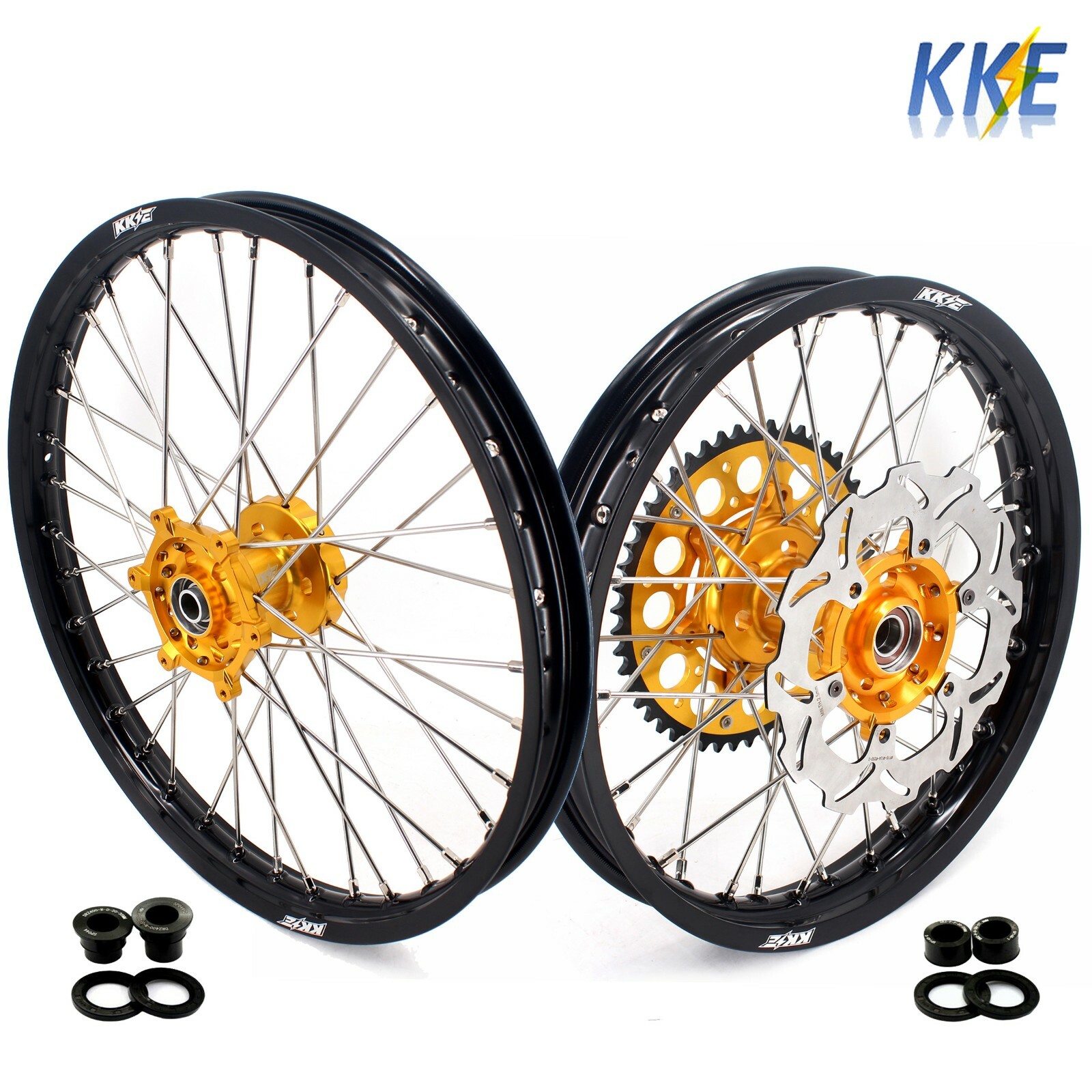 KKE 21-18" Enduro Wheels Fit DRZ400SM 2005-2025 CNC Gold Hub Alloy Rim ...