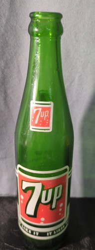 Vintage 7up Soda Pop Bottle Green Glass Orange Painted Label 10 oz | eBay