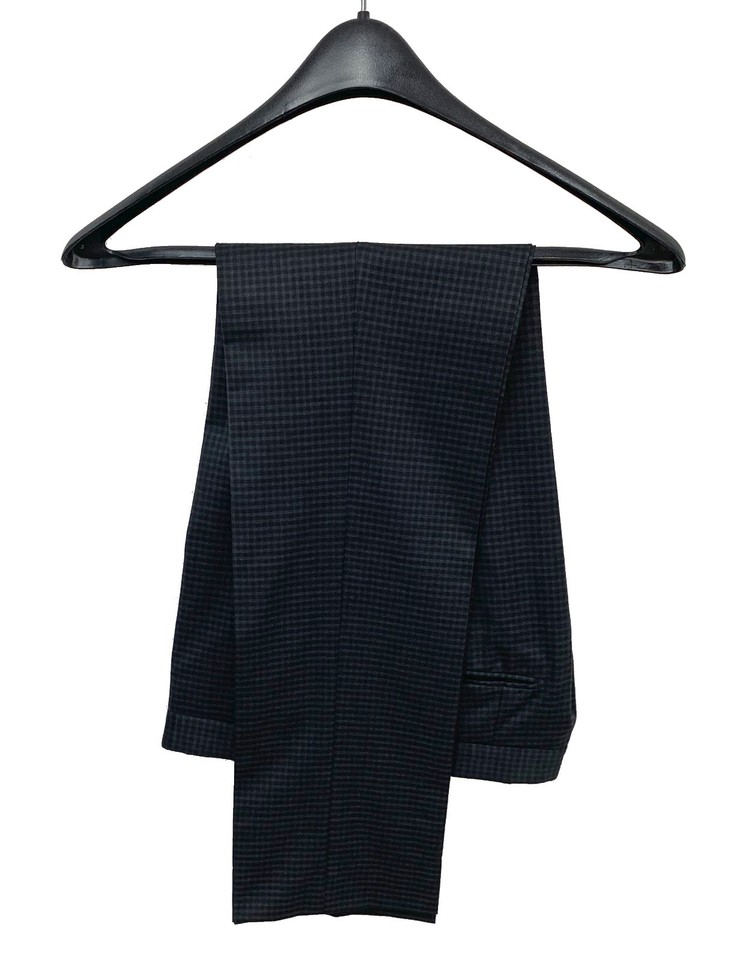 Men's Ashton Black and Grey Checked Dress Pants Fitted Slim Super 120’s ...