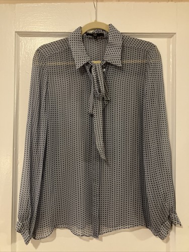 Tibi Blue Bird Print Pussy Bow Blouse, Size 6 | eBay