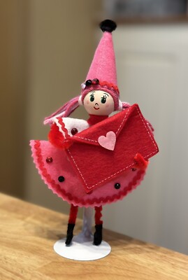 Valentines Day Pixie Girl Handmade Red Pink Heart Chenille Felt OOAK ...